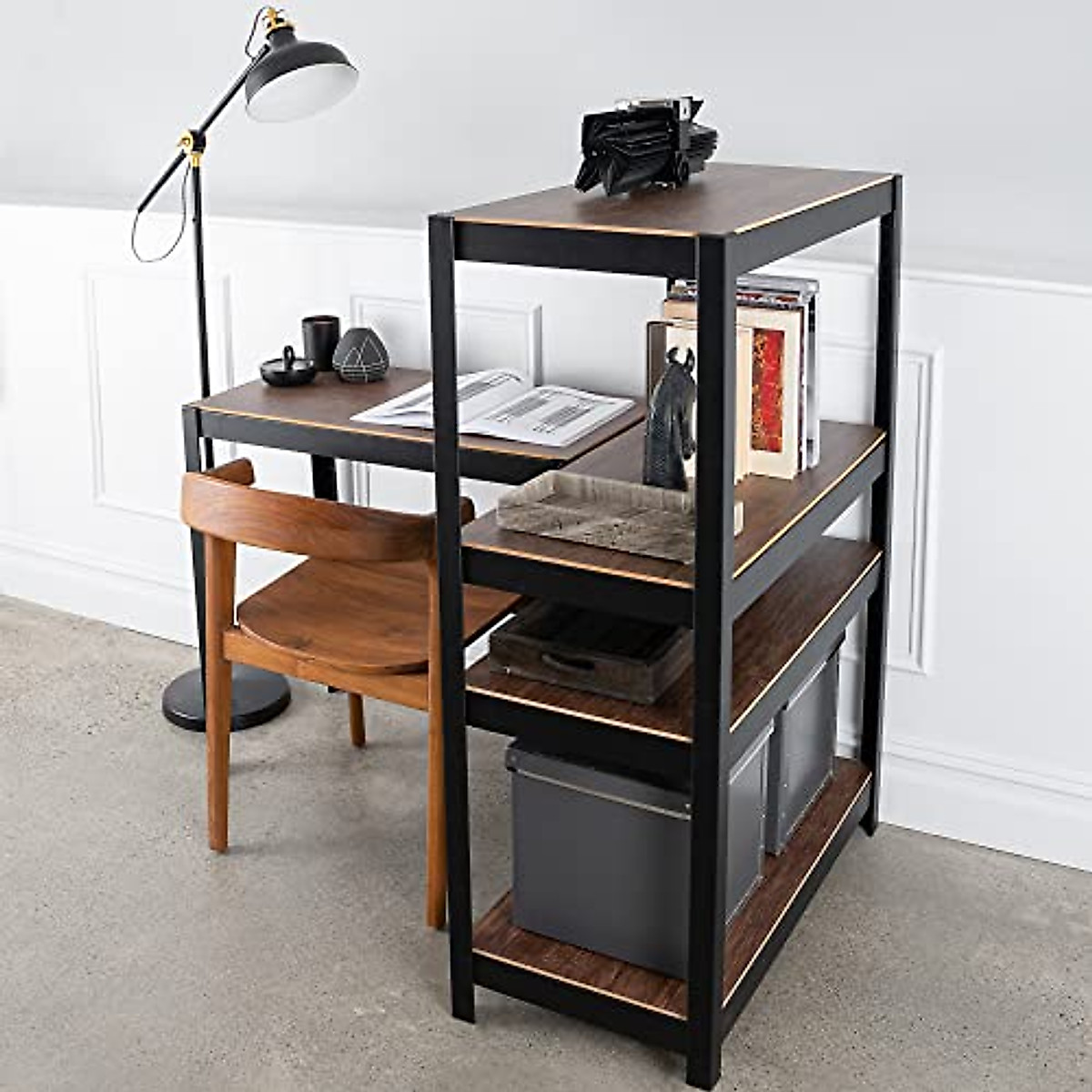 Kepsuul 4 Shelf Corner Module Customizable Shelving with L Brackets, Adjustable Tier Multipurpose Extra Tall Heavy Duty Metal Storage for Kitchen, Bedroom, Closet 32.1" W X 16.4" D X 76.9" H-Black