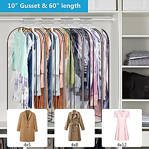 ECOMAID 60" Clear Garment Bags for Hanging Clothes, Garment Bags for Storage with Smooth Side Zipper 10" Gusseted Waterproof Garment Bags for Shirts, Coats, Dresses, Suits,4 Pack