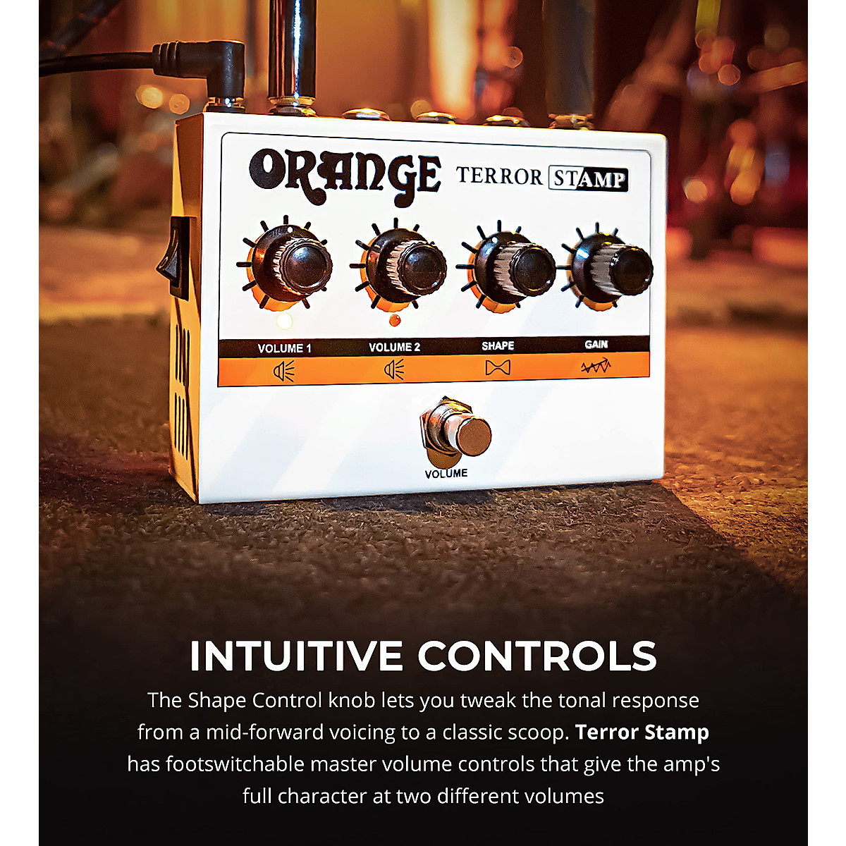 Orange Amps Terror Stamp 20W Hybrid Valve Solid State Guitar Amplifier Bundle with Blucoil 10' Straight Instrument Cable (1/4"), 2-Pack of Pedal Patch Cables, and 4-Pack of Celluloid Guitar Picks