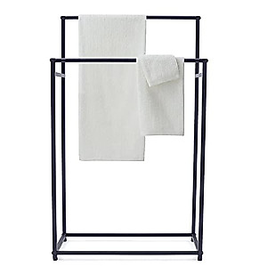 2 Tier Bathroom Towel Rack, Modern Metal Freestanding Towel Rack Holder,Towel Organizer Stand Drying Rack for Bathroom,Black,Load 22lbs