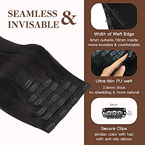 GOO GOO Clip in Hair Extensions Real Human Hair, Remy Human Hair Extensions Clip ins for Women, Natural Human Hair, 20inch 150g 7Pcs, 1B Natural black