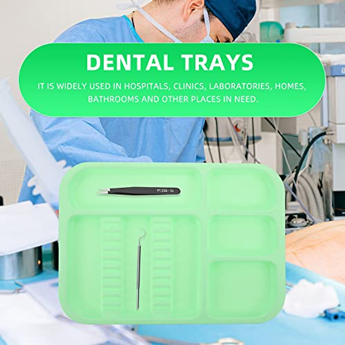 Healifty Instrument Tray Dental Dentist Instrument Tray Autoclavable Tray Plastic Tray Divided Separate Tray Light Green