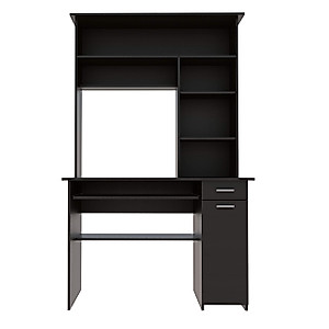 Bellemave Computer Desk with Hutch and Keyboard Tray, Home Office Desks with Drawers and Storage Shelves, Writing Study Desk Table, Modern Compact Workstation, Black
