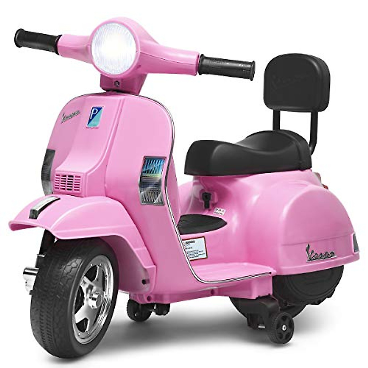 Costzon Kids Vespa Scooter, 6V Battery Powered Ride on Motorcycle w/Training Wheels, Music & Horn, LED Lights, Forward/Reverse, Rechargeable Electric Vehicle Gift for Toddler Boys Girls (Pink)