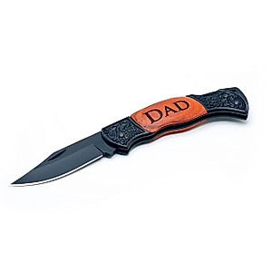 Generic Dad Engraved Rosewood Black Steel 7 Inch Folding Pocket Knife w/ 3 in. Locking Blade (Dad)