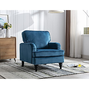 Kmax Accent Chair Velvet Modern Arm Sofa Chair Comfy Single Club Chair with Thick Cushion for Living Room Bedroom, Blue
