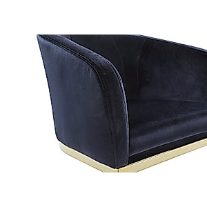 Iconic Home Siena Accent Club Chair Shell Design Velvet Upholstered Half-Moon Gold Plated Solid Metal U-Shaped Base Modern Contemporary Black, 25.6D x 23.2W x 31.7H in