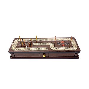 House of Cribbage - Continuous Cribbage Board/Box Inlaid in Wenge Wood/Maple : 4 Track - Cards & Pegs Storage Drawer with Score Marking Fields for Skunks, Corners and Won Games