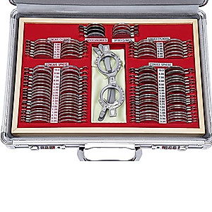 104 pcs Optical Trial Lens Set,Metal Rim Optometry Kit Box + A Free Trial Frame,Optometry Test Trial Frame,Ophthalmic lense(104 PCS)