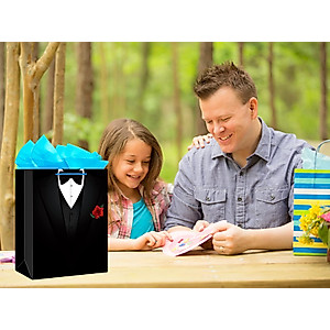 FLYAB Fathers Day Gift Bag with Handle 11.5" Large Fathers Day Gift Bag with Tissue Paper Groomsmen Tuxedo Wedding Gift Bags for Men Birthday Wedding Bridal Showert Bags Party Favor