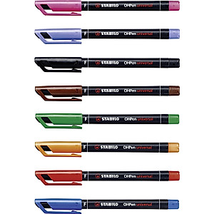 STABILO PERMANENT OHP UNIVERSAL MARKER PENS - WALLET of 8 (ASSORTED COLOURS) - FINE 0.7MM 842/8