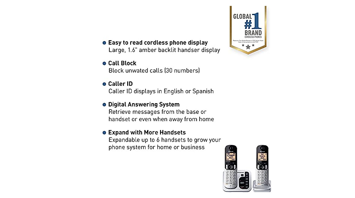 Panasonic DECT 6.0 Cordless Phone Set - 2 Handsets