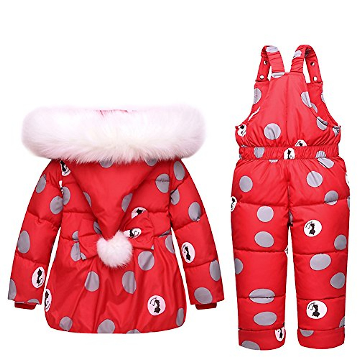 Baby Girls Snowsuit Toddler Puffer Hooded Jacket + Bib Pants 2 Pieces Set Grey 100 Large