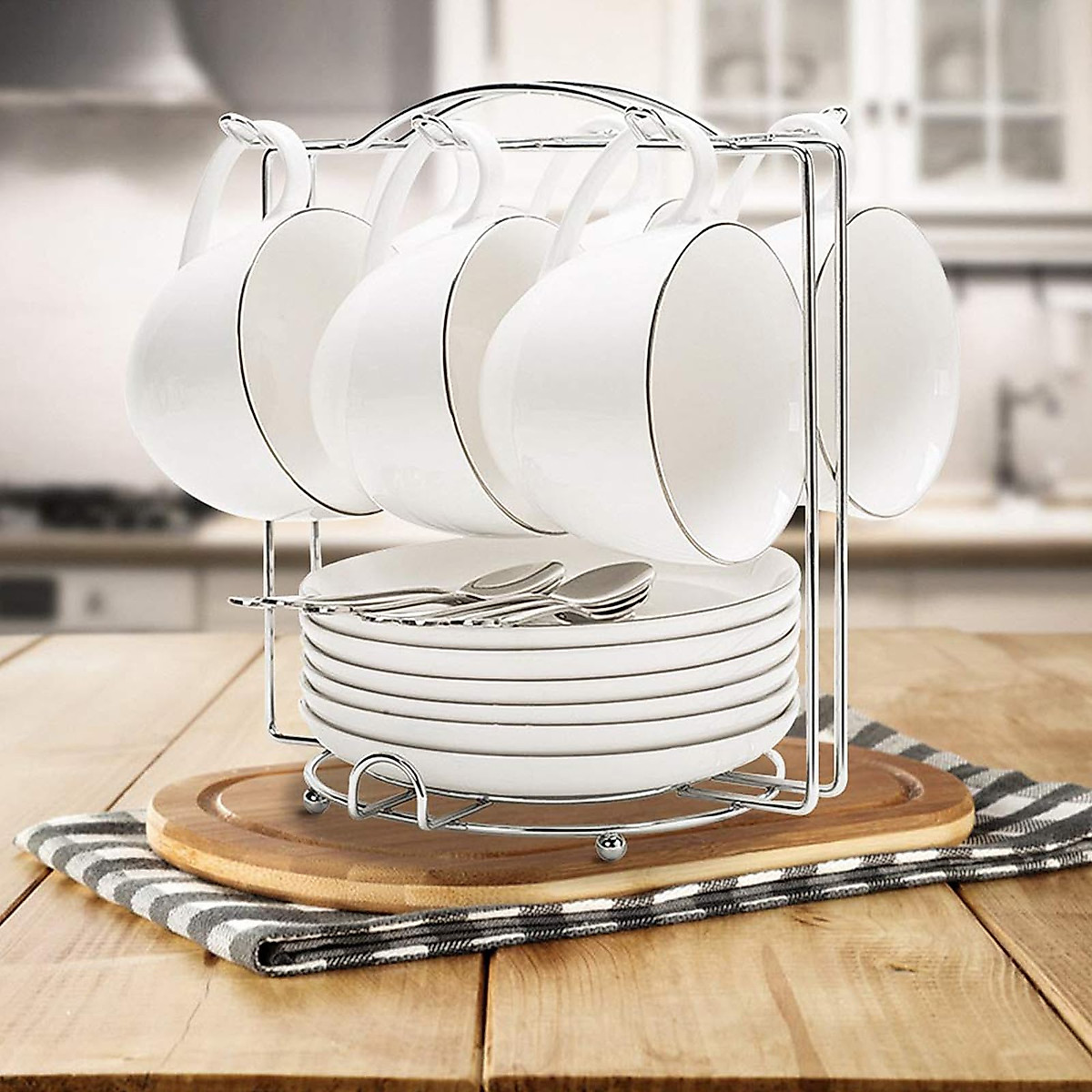 MyLifeUNIT Coffee Cup Holder, Stainless Steel Tea Cup Rack Stand for Counter, 6 Hooks