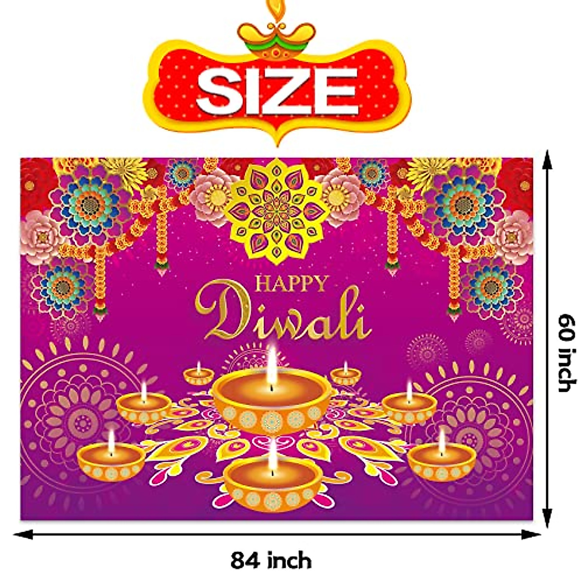 Funnlot Wall Backdrop for Diwali Festival Decorations - 5.9 x 3.2ft Banner for Happy Diwali Photo Booth