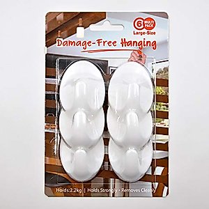 sunshine99 Adhesive Hooks，Damage-Free Hanging Wall Hook Large Utility Pothook Strong Waterproof Hanger for Robe, Coat, Towel, Keys, Bags, Home, Kitchen, Bathroom,Office (Large-Size)(6Pack White)