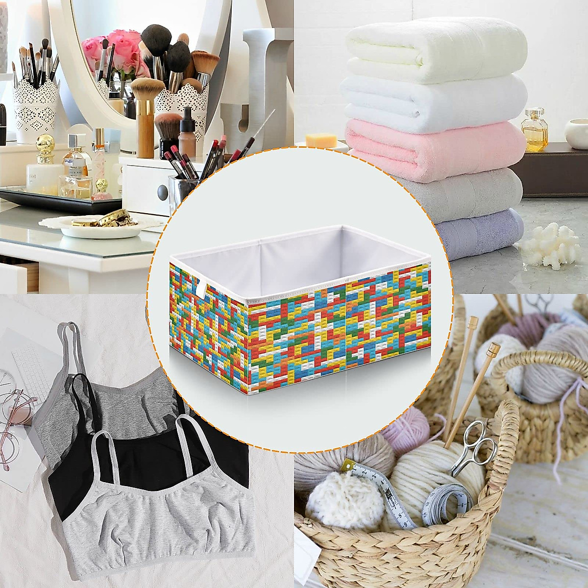 Kigai Building Blocks Storage Bins Cube Foldable Storage Baskets Bin Waterproof Home Organizer with Handles Basket for Toy Nursery Blanket Clothes, 11x11x11 Inch