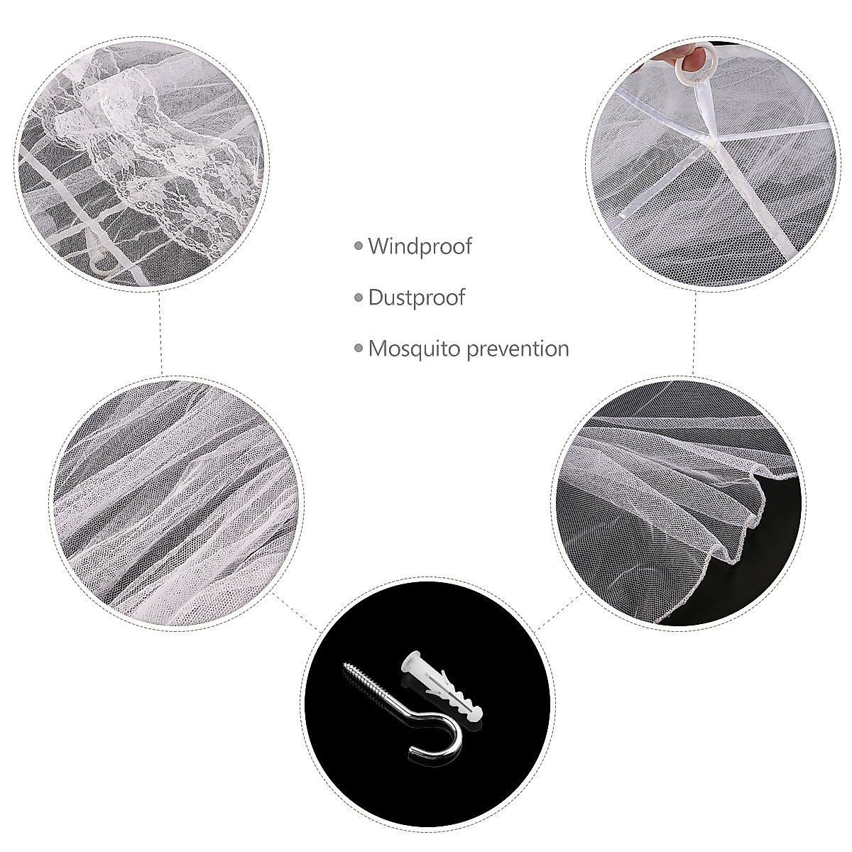 Toyvian Bed Canopy Net Baby Mosquito Net Girls Bed Tent Crib Mosquito Net, Lace Net Thicken Hanging Bed Canopy Easy Installation Mesh Net for Home Kids Room (White)