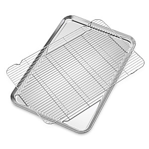 Large Set Baking Sheet and Cooling Rack Set, Bastwe 24L x 16W x 1H inch Professional Bakeware, Healthy & Nontoxic & Rustproof & Easy Clean