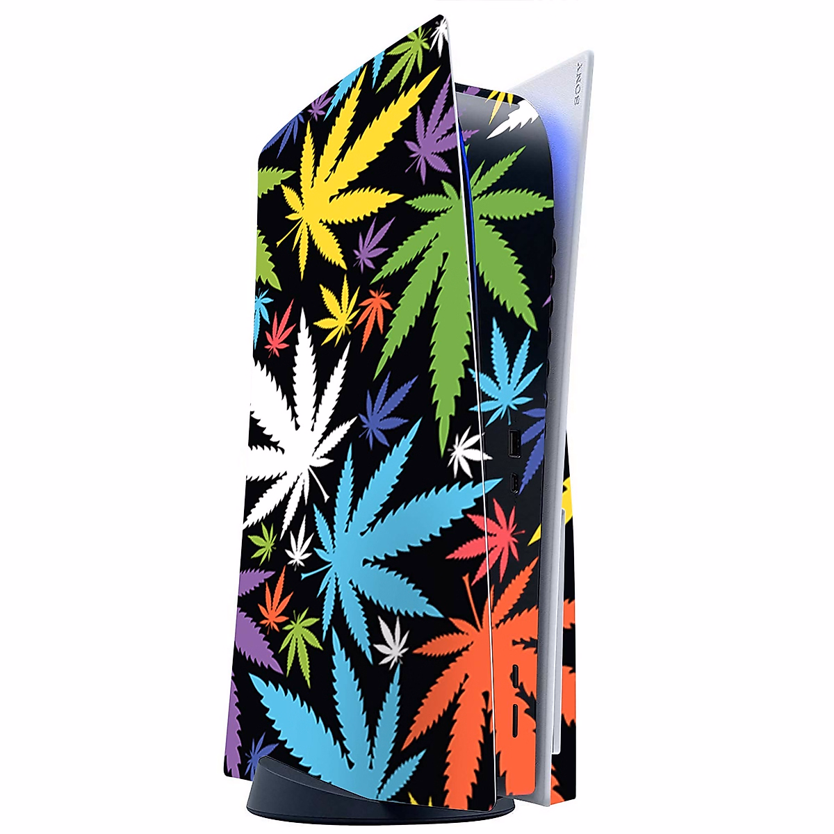 ITS A Skin Skins Compatible with Sony Playstation 5 Console Disc Edition - Protective Decal Overlay Stickers wrap Cover - Colorful Weed Leaves Leaf
