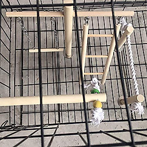 PINVNBY Parrot Climbing Ladder Swing Toy Natural Wood Bird Cage Play Gyms Playground Stand Rope Perch for Parakeet Cockatiel Conure Love Birds Finch African Grey Macaw Amazon Budgies