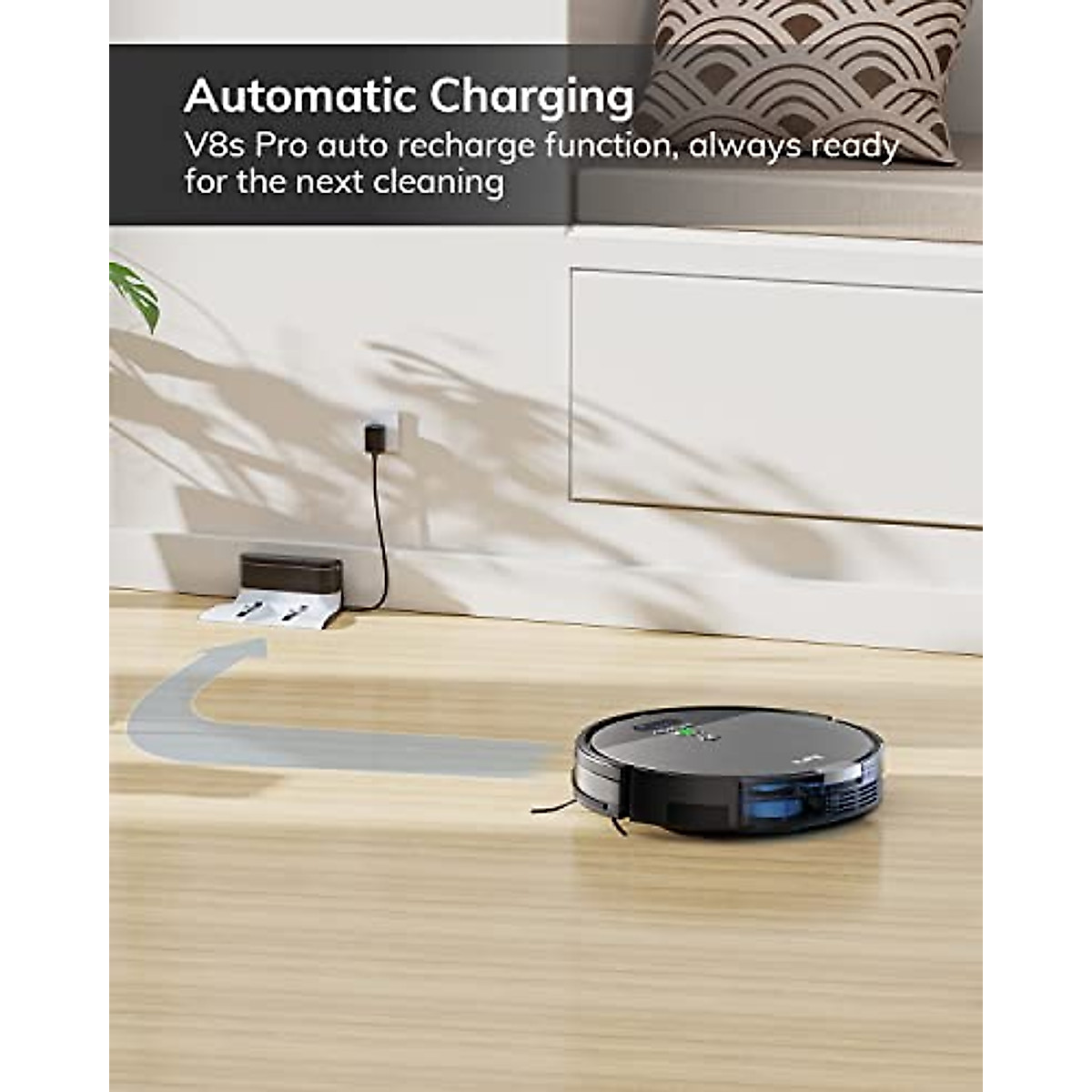 ILIFE Robot Vacuum and Mop Combo - 2000Pa Strong Suction Robotic Vacuum Cleaner with LCD Display - 750ML Dustbin Smart App Automatic Vacuum Cleaner Robot for Carpet Hardwood Floors Pet Hair (V8s Pro)