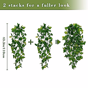BLEUM CADE Fake Hanging Plants, 2pcs Artificial Hanging Plant, Faux Pothos Vines Hanging Plant Greenery for Wall Home Living Room Indoor Outdoor Decor (No Baskets)