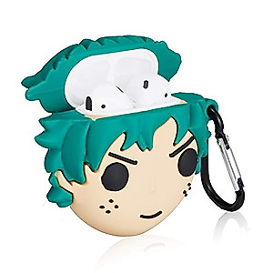 BKKYO for Airpod 2/1 Case Soft Silicone Cute Cartoon Kawaii Funny Cover Protective Skin with Accessories Keychain Kids Teens Cases for Air Pods 1/2 Compatible with Airpods 2&1 Boy Green