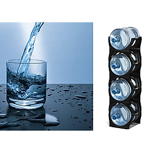 Stackable Water Bottle Storage Rack Best Water Jugs 5 Gallon Organizer. Jug Holder for Kitchen, Cabinet and Office Organizing. Reinforced Polypropylene (4 No Shelf, Black)