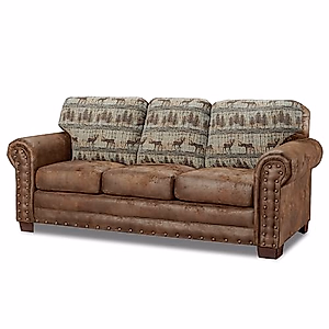 American Furniture Classics Model 8503-90 Deer Teal Lodge Tapestry Sofa