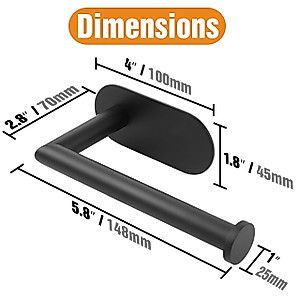 HITSLAM Matte Black Toilet Paper Holder Adhesive, Stainless Steel Self Adhesive Toilet Paper Roll Holder for Bathroom