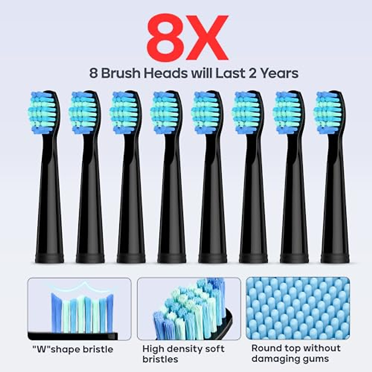 SEAGO Electric Toothbrush for Adults, with 8 Heads and 5 Modes, Rechargeable Sonic Tooth Brush One Charge for 30 Days, with 2 Mins Timer(Black)