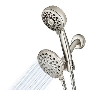 Waterpik One-Touch Dual 2-in-1 Shower System With Rain Shower Head and 7-Mode Hand Held Shower Head, Brushed Nickel XPB-139E-769ME