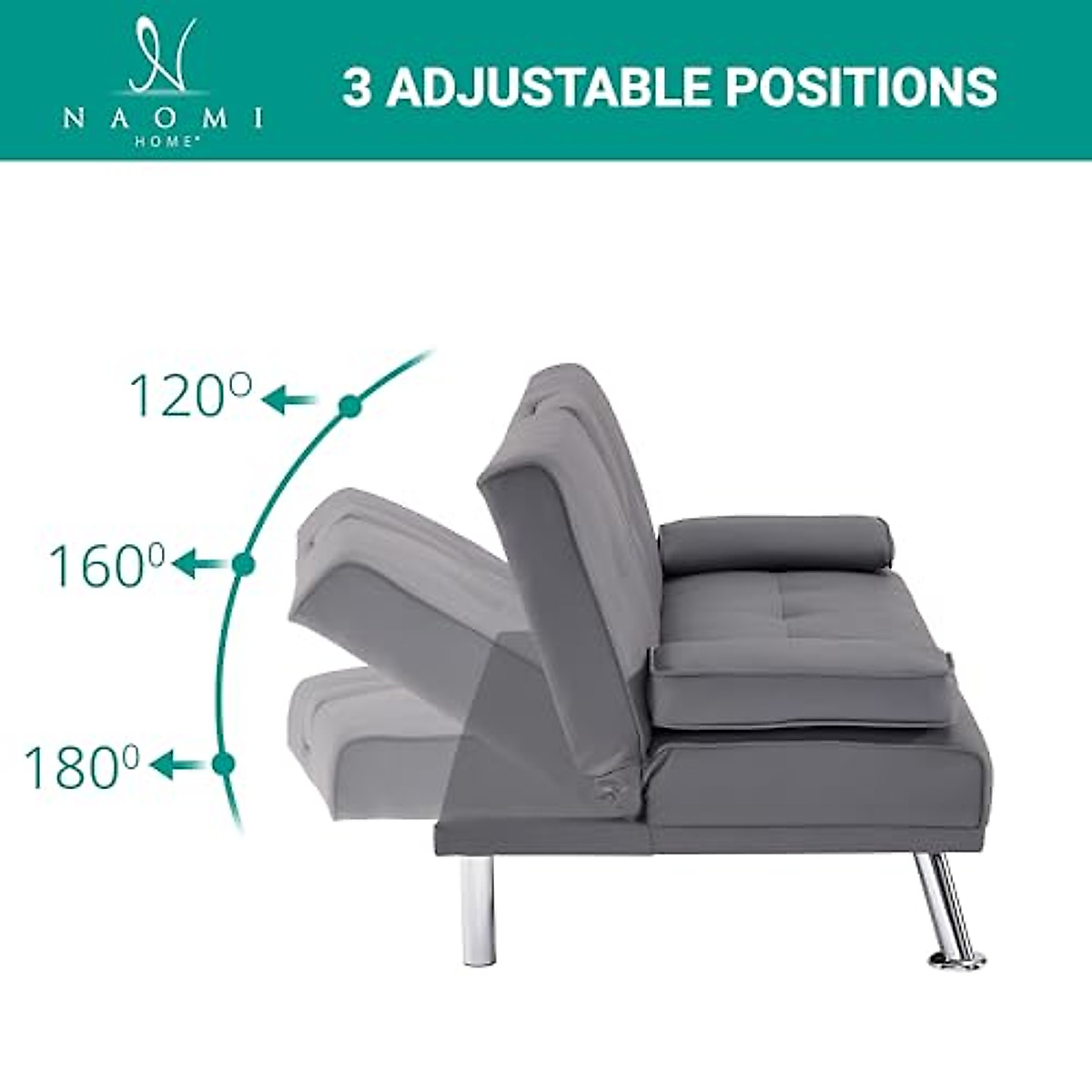 Space-Saving Design: Convertible Futon Sofa Bed, Versatile Comfort - Sturdy Build Modern Faux Leather Futon Couch - Low-Maintenance Upholstery - Customizable Positions - Easy Assembly - Gray