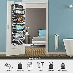 VERONLY Over the Door Hanging Organizer - Coset Door Pantry Storage with 5 Pockets, Sturdy Back of Door Organizer with 2 Metal Hooks and pvc window for Nursery, Bathroom, Bedroom, Kitchen, Dorm, RV