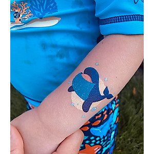 PapaKit Cute Ocean Animals 36 Temporary Fake Tattoo Set, 18 Individually Wrapped Sheets | Kids Girls & Boys Birthday Party Favor Gift Reward, Non-Toxic Safe Removable