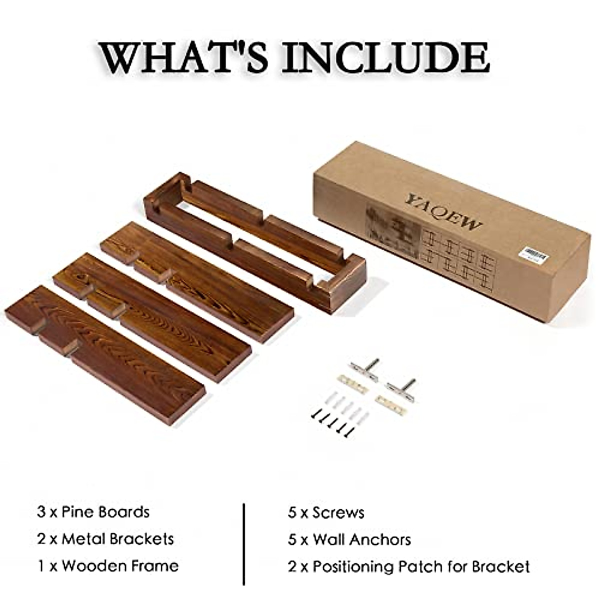 yaqew Variable Floating Shelves Wood Set of 4, Bathroom Shelves 28.35" Max, Rustic Shelves for Wall, Wall Shelves for Living Room Bedroom Farmhouse - Burnt Walnut Color - 28.35" x 23" x 4.3" Max