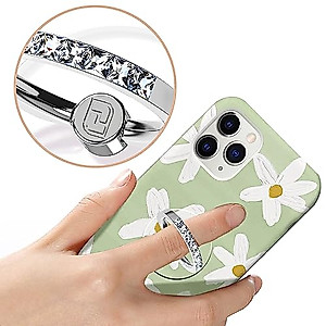 Transparent Phone Ring Holder 2 Pcs, Jsoerpay Clear Cell Phone Ring Holder with Diamond, Finger Grip 360°Rotation Compatible with Most of The Phones, Tablet and Case (Silver)