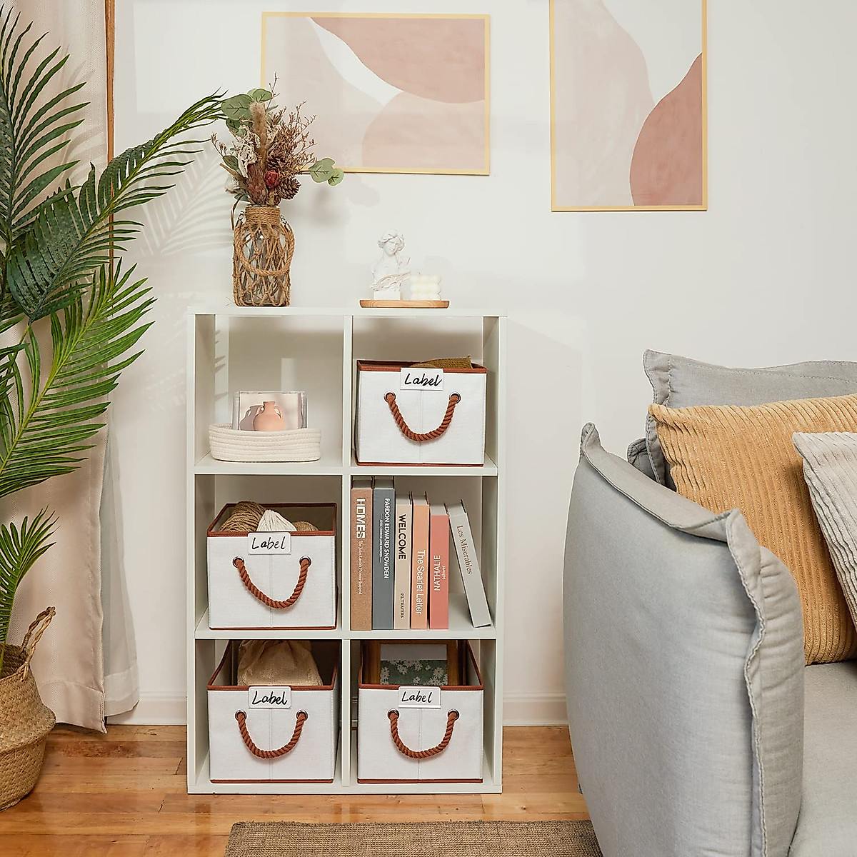 LoforHoney Home Bundle-Storage Bins with Lids Beige XLarge 4-Pack, Storage Bins with Cotton Rope Handles Beige Large 4-Pack