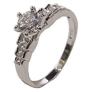 Women's Rhodium Plated Dress Ring Round and Princess Cut CZ 015 (7)
