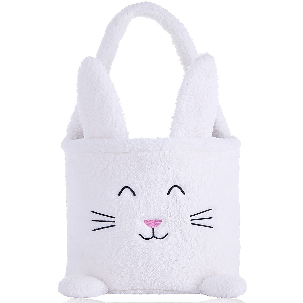 Easter Basket Fluffy Bunny, Easter Baskets for Kids, Easter Gifts for Girls & Boys, Large Easter Basket Storage, Light Weight Easy Carry, Foldable Bunny Ears, 9.5 x 9.5 Inches