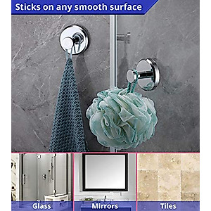 HOME SO Suction Cup Hooks for Shower, Bathroom, Kitchen, Glass Door, Mirror, Tile – Loofah, Towel, Coat, Bath Robe Hook Holder for Hanging up to 15 lbs – Waterproof & Rustproof, Chrome (2-Pack) …