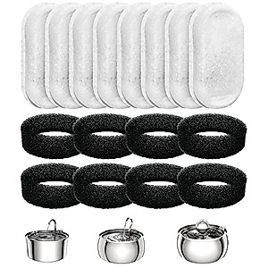 Tomxcute Cat Water Fountain Filters for 108oz/3.2L and 135oz/4.0L Adjustable Water Flow Pet Water Fountain，Ultra-Quiet Cat Water Fountain Dog Water Dispenser 8 Packs Filters & 8 Sponges Foam Filters