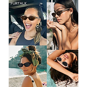 FURTALK Oval Cat Eye Sunglasses, Vintage 90s Style Frame, Polarized Lens, UV Protection (Ivory)