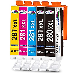 KINGWAY 280 281 XXL Ink Cartridges Replacement for Canon 280XL PGI-280 281 XL CLI-281 XL (for Canon tr8620 Ink cartridges) Work with TR8620a TR8520 TR8600 TS9120 TS9521C TS6120 TR8622 Printer, 5 Pack