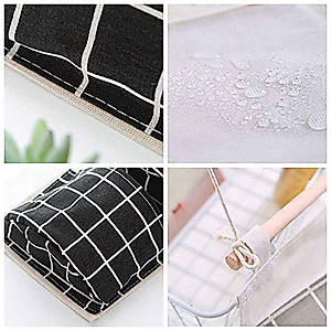 3Pcs Wall Closet Hanging Storage Bag, AUHOKY Premium Linen Fabric Over The Door Organizer, Hanging Storage Pouches with 3 Pockets for Bedroom Bathroom - Waterproof & Stylish (Black/Gray/White)