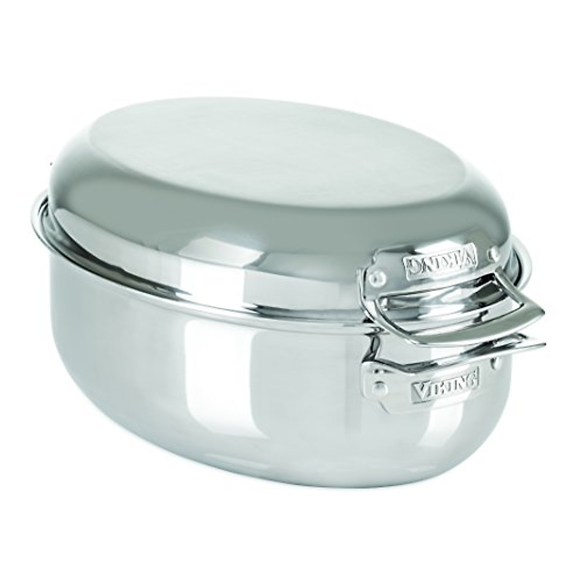 Viking Culinary 3-Ply Stainless Steel Oval Roasting Pan, 8.5 Quart, Includes Metal Induction Lid & Rack, Dishwasher, Oven Safe, Works on All Cooktops including Induction