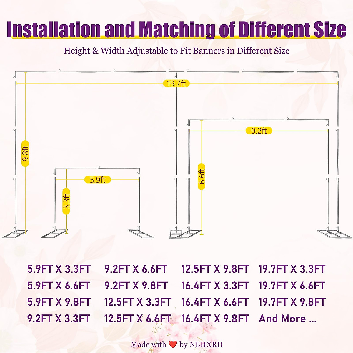 10 X 20 FT Heavy Duty Backdrop Stand Pipe Kit with Base, Rectangular Adjustable Backdrop Stand for Wedding Birthday Party Photo Booth Background Photography Exhibition Decoration