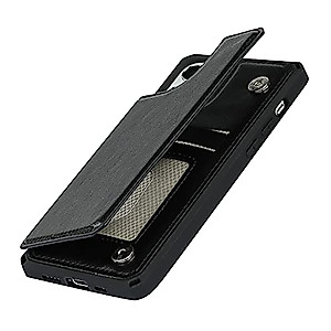 ShunJieTech for iPhone 12 Pro Case,for iPhone 12 Case,[ Credit Card Holder & Slot Wallet Case ] Back Shell Leather Cover Shockproof Protective Case with Strap(6.1")-Black