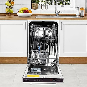 West Bend Dishwasher 18-Inch Built In with 3 Wash Options and 6 Automatic Cycles, Stainless Steel Construction with Electronic Control LED Display, Low Noise Rating, 53 dB, Metallic